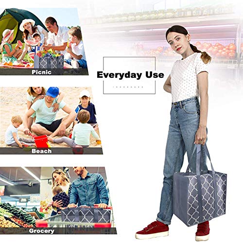 BeeGreen Reusable Shopping Bags Grocery Tote Bags Foldable into Attached Pouch Extra Large Shopping Totes with Removable Bottom Durable Heavy Duty Easy to Clean for Groceries Foldable