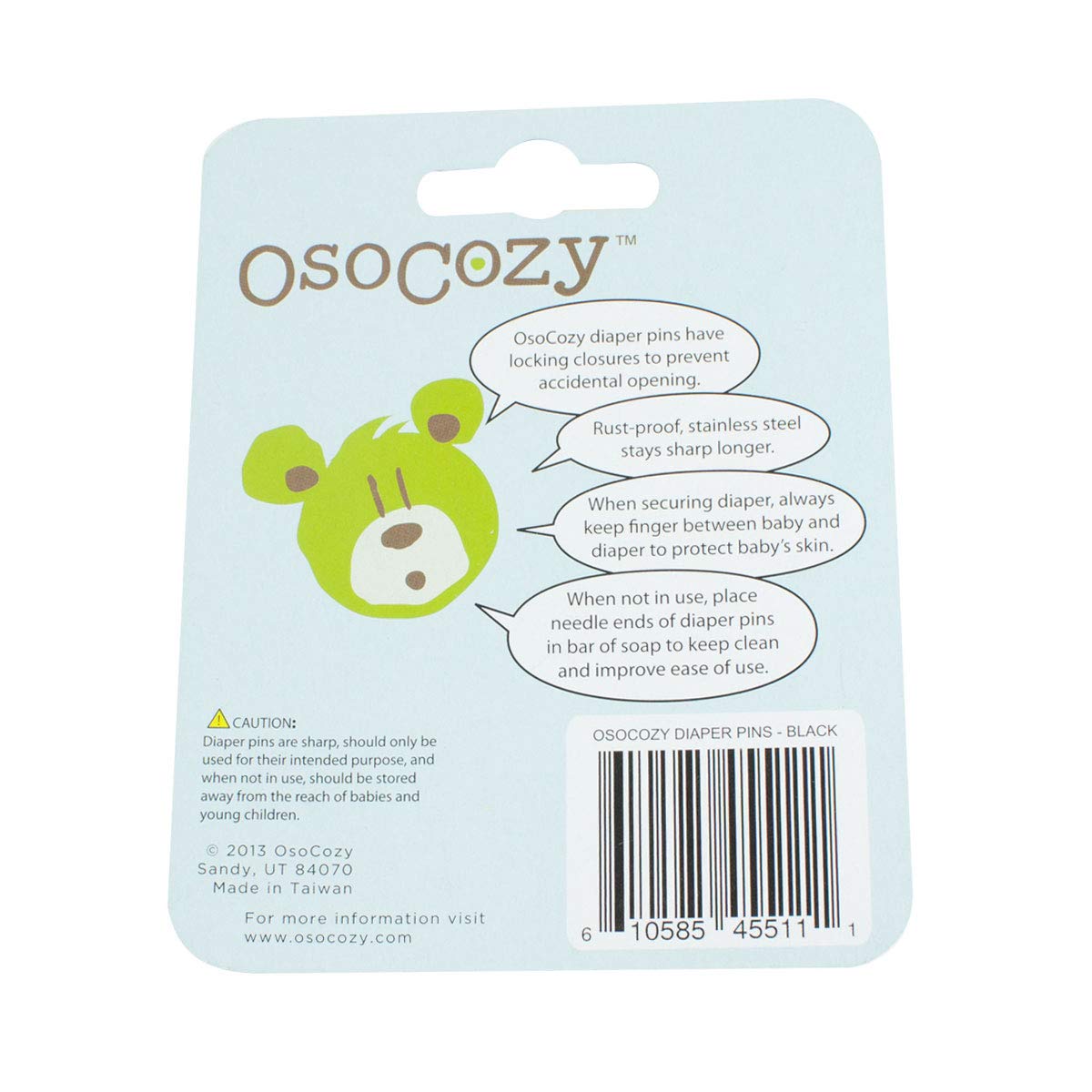 OsoCozy Diaper Pins - (Black) - Sturdy, Stainless Steel Diaper Pins with Safe Locking Closures - Use for Special Events, Crafts or Colorful Laundry Pins, 8 Count (Pack of 1)