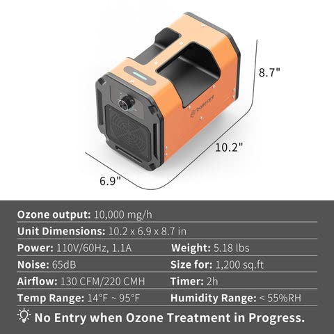 BaseAire 10,000 mg/h Ozone Generator, O-UVC2 Pro Commercial O3 Air Purifier with Adjustable Settings, Carry Handle, Heavy Duty Air Cleaner, for Large Rooms, Cars, Pets