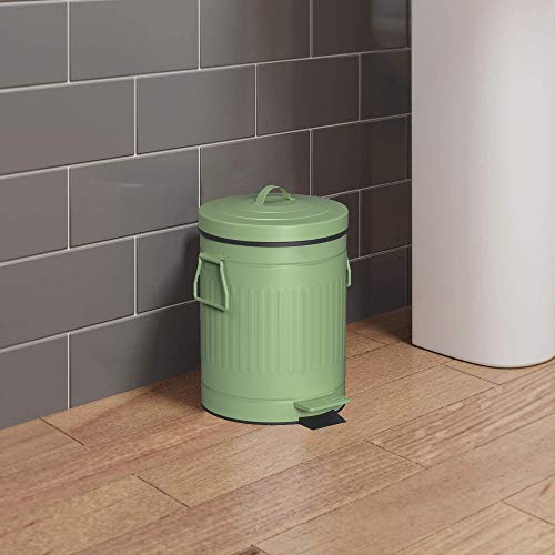 Retro Green Trash Can with Lid, Turquoise Bathroom Bedroom Waste Basket Soft Close, Roman retro Small Garbage Can, Retro Vintage Home Office Trash Can, Glossy Retro Green,5/8/12L Touchless Trash Can