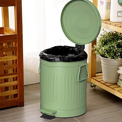 Retro Green Trash Can with Lid, Turquoise Bathroom Bedroom Waste Basket Soft Close, Roman retro Small Garbage Can, Retro Vintage Home Office Trash Can, Glossy Retro Green,5/8/12L Touchless Trash Can