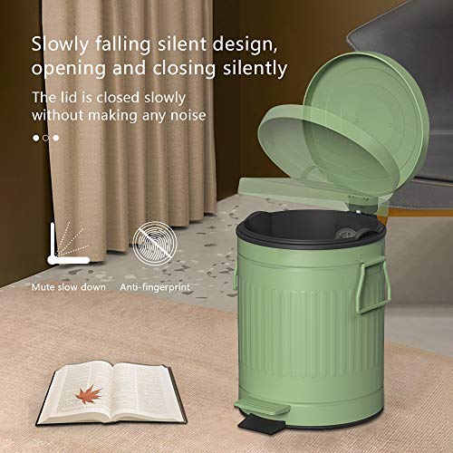 Retro Green Trash Can with Lid, Turquoise Bathroom Bedroom Waste Basket Soft Close, Roman retro Small Garbage Can, Retro Vintage Home Office Trash Can, Glossy Retro Green,5/8/12L Touchless Trash Can