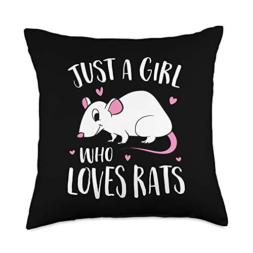Funny rats and mice gifts Just Loves Funny Rat Girl Throw Pillow, 18x18, Multicolor
