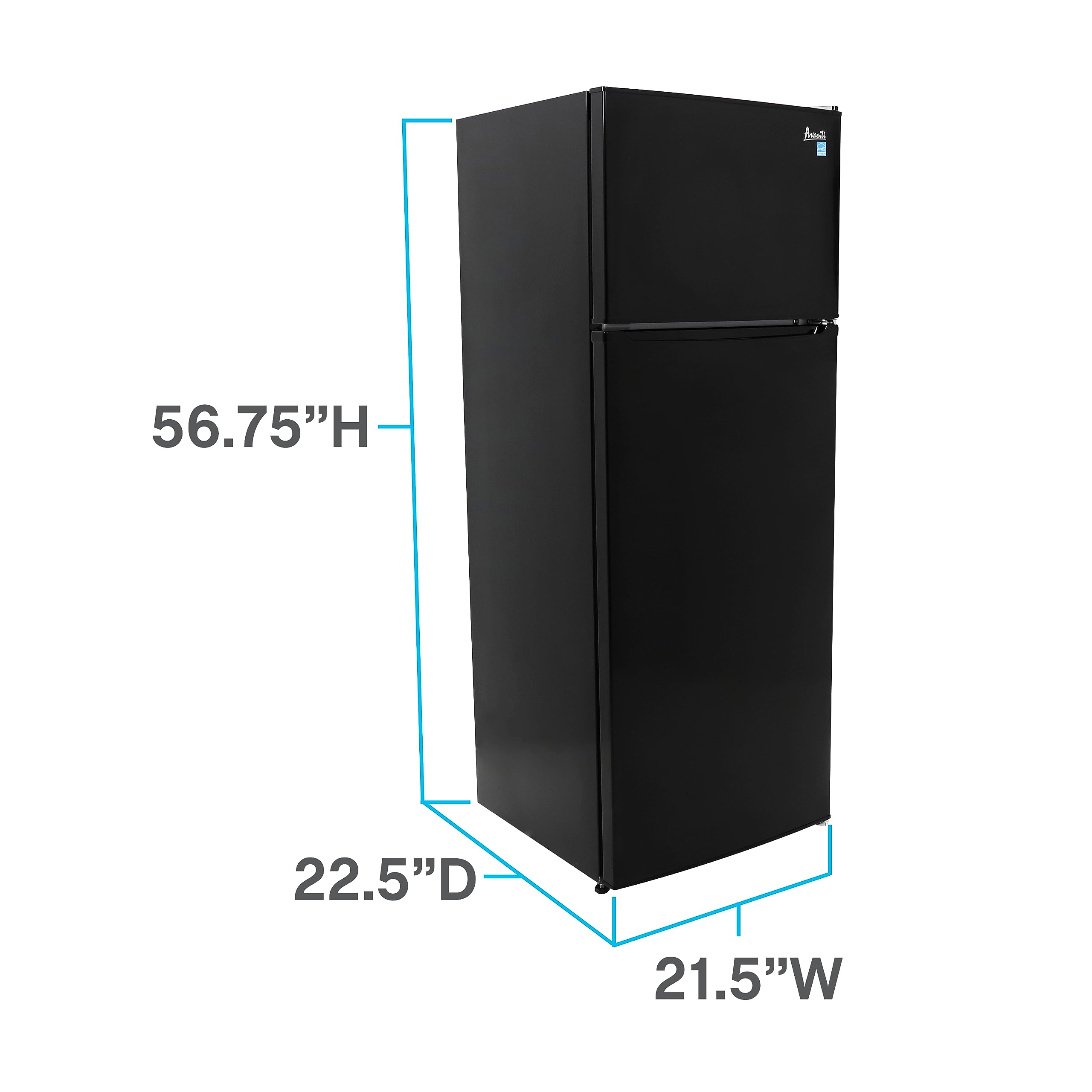 Avanti RA75V1B Apartment Refrigerator Freestanding Slim Design Full Fridge with Top Freezer for Condo, House, Small Kitchen Use, 7.4 cu.ft, Black