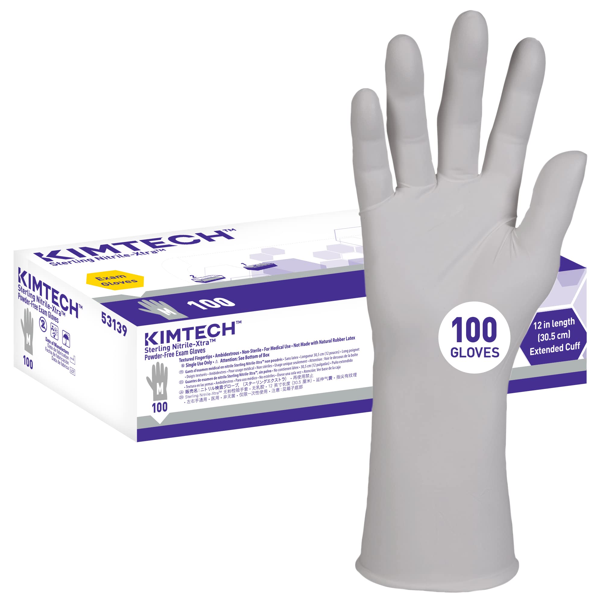 Kimtech™ Sterling Nitrile-Xtra™ Exam Gloves (53139), 3.5 Mil, Ambidextrous, 12", M (100 Gloves/Box)