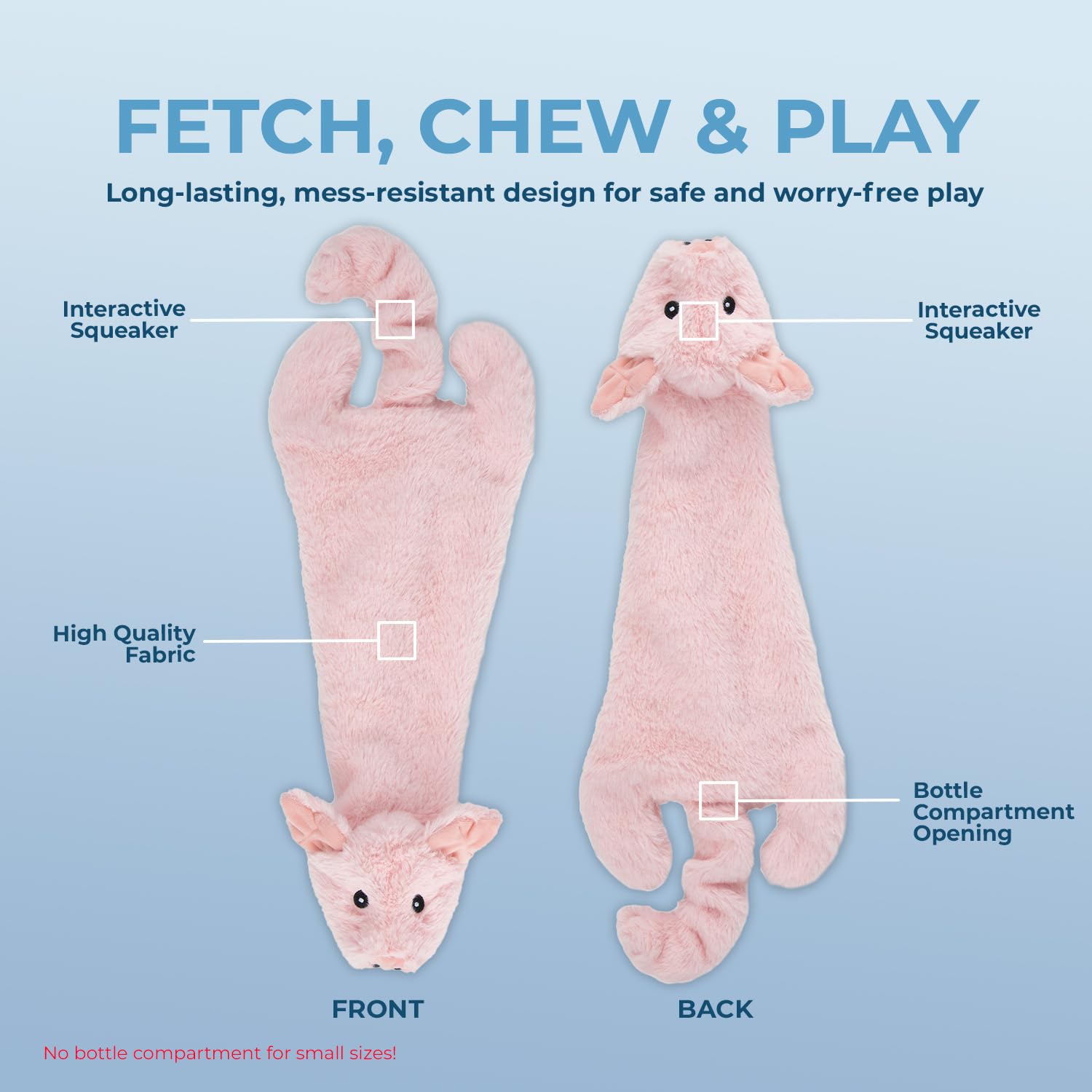 Best Pet Supplies 2-in-1 Stuffless Squeaky Dog Toys with Soft, Durable Fabric for Small, Medium, and Large Pets, No Stuffing for Indoor Play, Holds a Plastic Bottle - Pig, Medium
