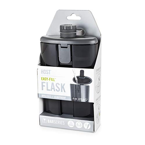 Host Easy-Fill Hip Liquor Flask for Alcohol with Hinged Refill Lid and Hinged Lid, Dishwasher Safe BPA-Free Plastic, Grey, 6 Oz, Set of 1