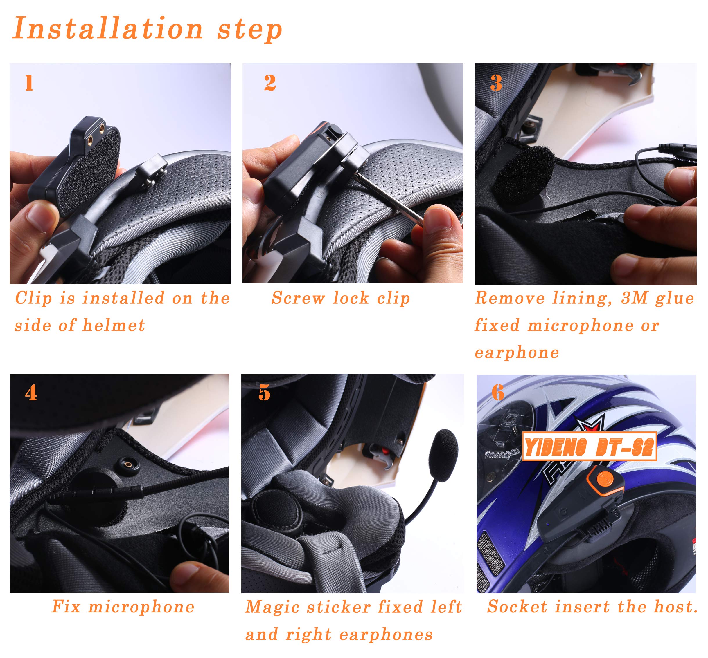 Yideng Bluetooth for Motorcycle Helmet Headset Wireless Intercom Interphone BT-S2 Walkie-Talkie Supports FM Radio GPS Voice Command Music Hands-Free up to 3 Riders Communication in 1000m(Single)
