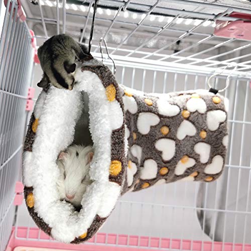LEFTSTARER Guinea Pig Accessories Sugar Glider Cage Accessories Hamster Rat Toys Ferret Hammock Hanging Tunnel for Small Animals (Heart-Brown)