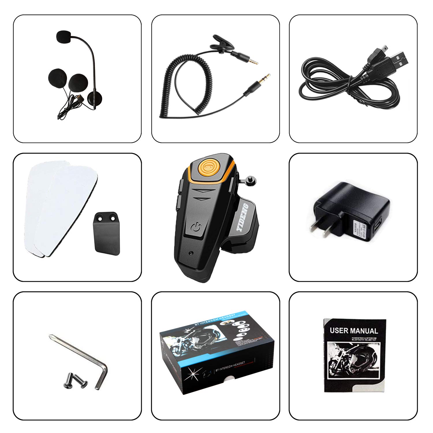 Yideng Bluetooth for Motorcycle Helmet Headset Wireless Intercom Interphone BT-S2 Walkie-Talkie Supports FM Radio GPS Voice Command Music Hands-Free up to 3 Riders Communication in 1000m(Single)