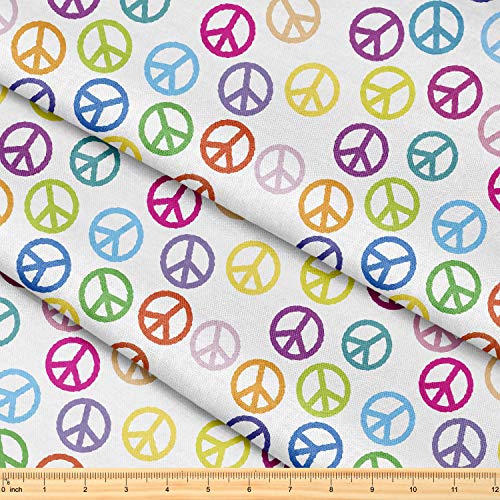KoolSwitch Fabric by The Yard [ 58 inches x 1 Yard ] Decorative Fabric for Sewing Quilting Apparel Crafts Home Decor Accents (Peace Sign Pattern), Length = 1 Yard