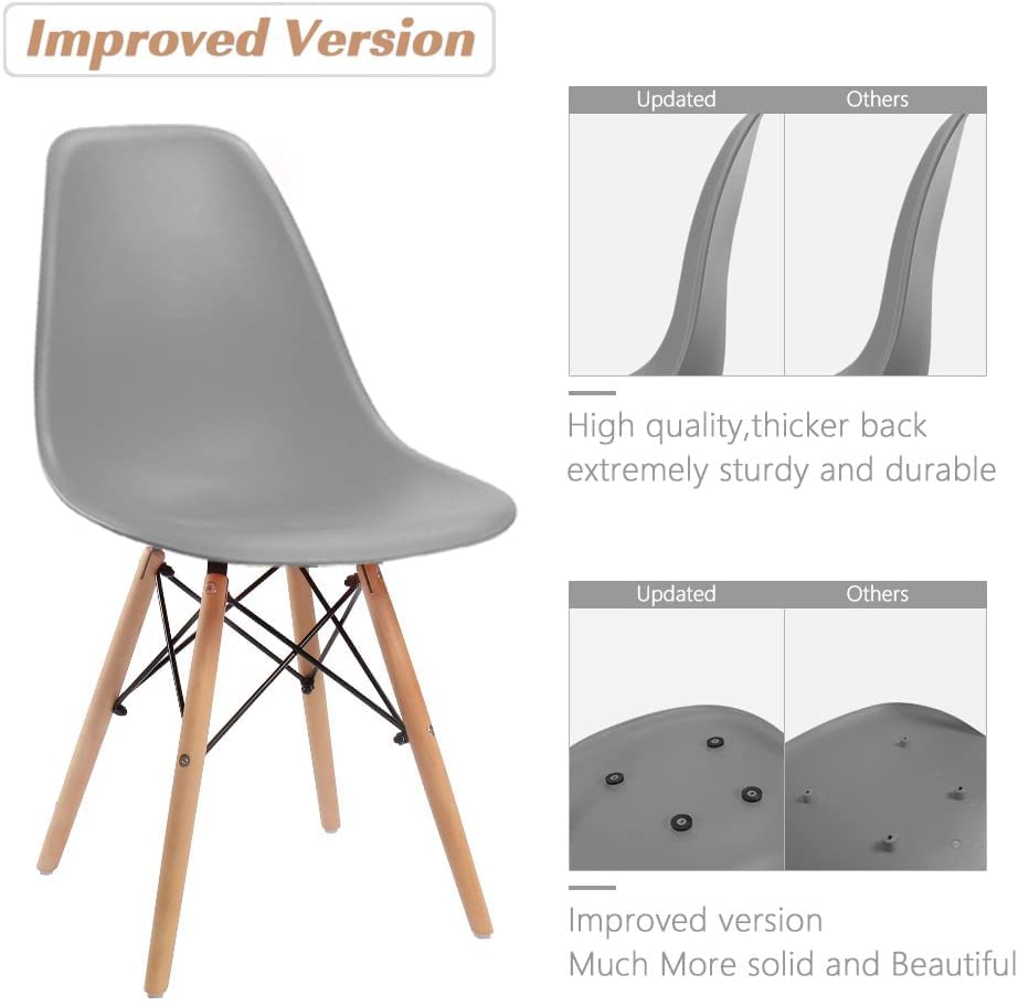 ExAchat Set of 4 Modern Style Chair- Mid Century Modern Shell Chair with Dowel Wood Legs - for Dining Room, Kitchen, Bedroom, Lounge (Grey-3)
