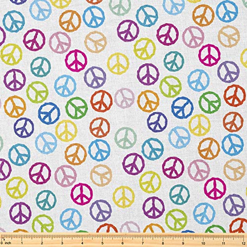 KoolSwitch Fabric by The Yard [ 58 inches x 1 Yard ] Decorative Fabric for Sewing Quilting Apparel Crafts Home Decor Accents (Peace Sign Pattern), Length = 1 Yard