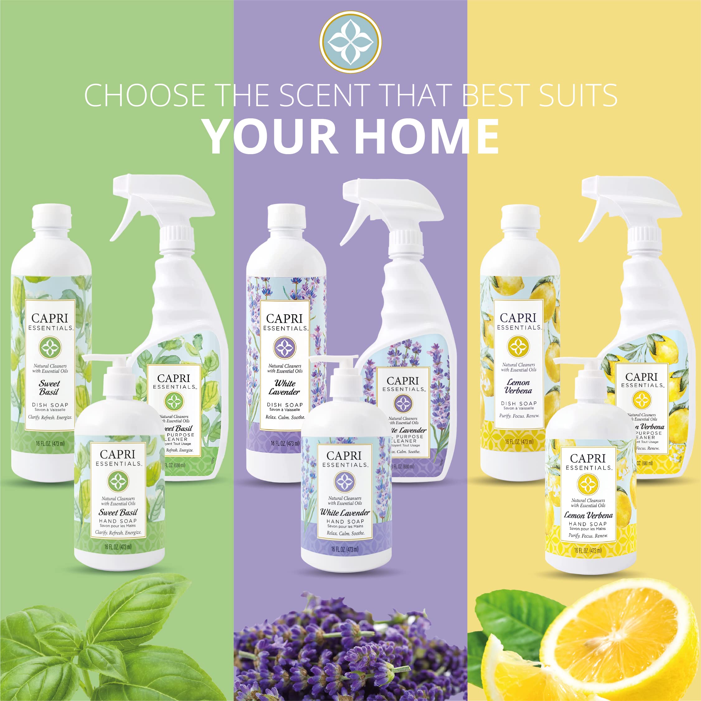 CAPRI ESSENTIALS Lemon Verbena Natural Dish Soap Liquid w/Essential Oils – Plant-Based Dish Cleaning Supplies – Chemical-Free Dish Liquid Soap – Natural Cleaning Products (16 oz)