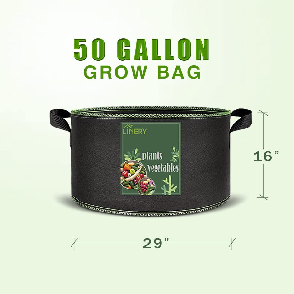 LINERY 1-Pack 50 Gallon Planting Bag Black Heavy Duty Thickened Large Capacity Upgrade Hemming Process Grow Bag with Handles Non-Woven Fabric Plant Pots (【1-50 G】)