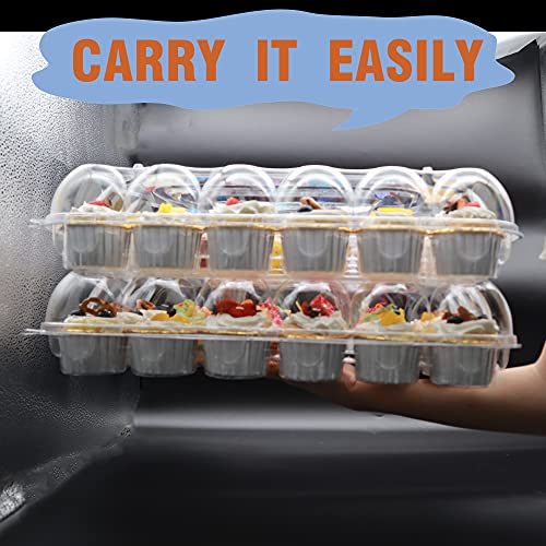 YKDFUN BPA FREE Plastic Disposable stackable Standard 24 Cupcake Holder Carrier - Clear Tall dome for Tall Frosting Decoration - Valentine's Day cupcakes, Travel Holder, Regular Muffins - Set of 10