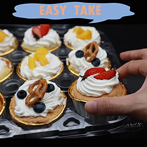 YKDFUN BPA FREE Plastic Disposable stackable Standard 24 Cupcake Holder Carrier - Clear Tall dome for Tall Frosting Decoration - Valentine's Day cupcakes, Travel Holder, Regular Muffins - Set of 10