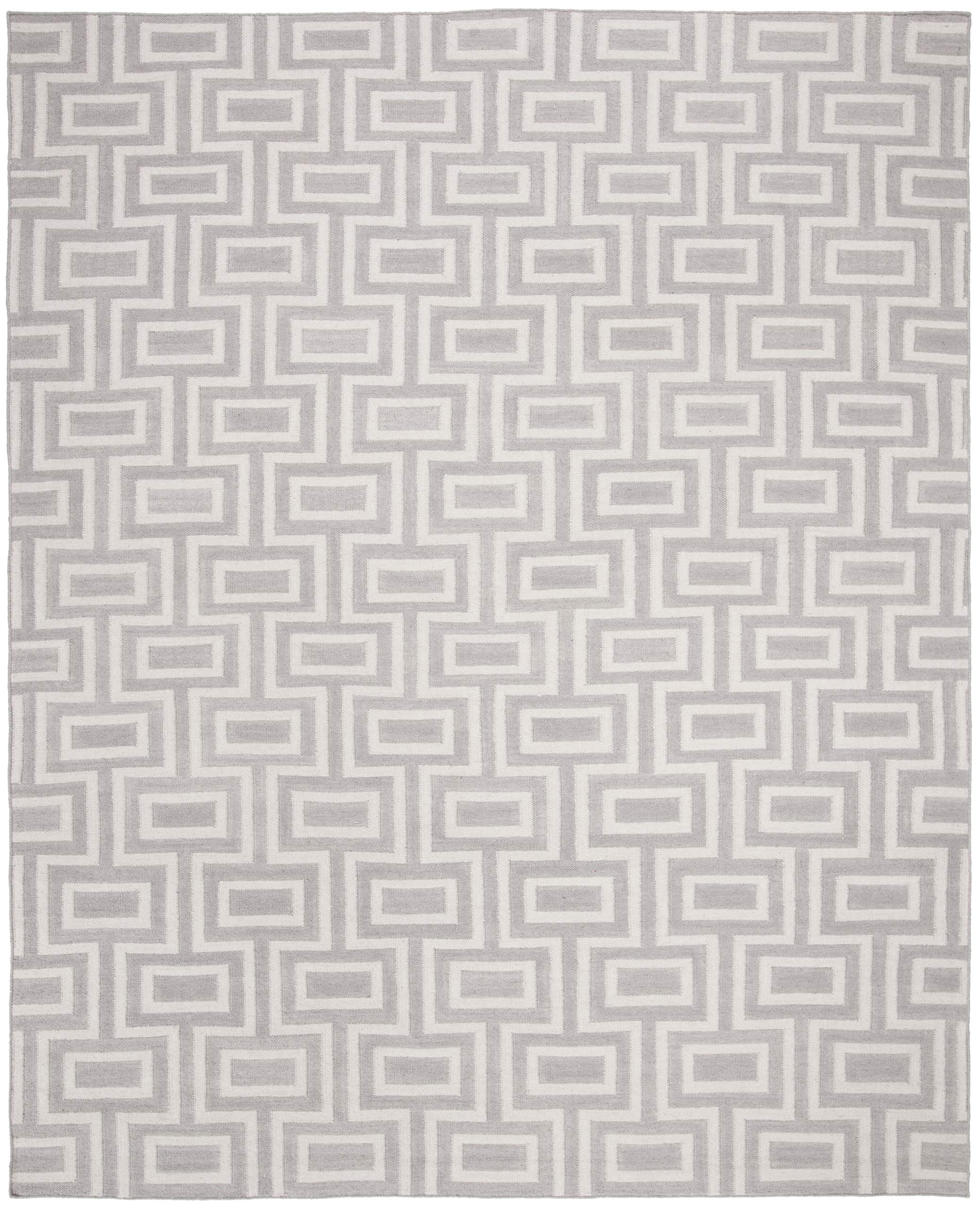 SAFAVIEH Dhurries Collection 8' x 10' Grey/Ivory DHU562B Handmade Flatweave Premium Wool Area Rug