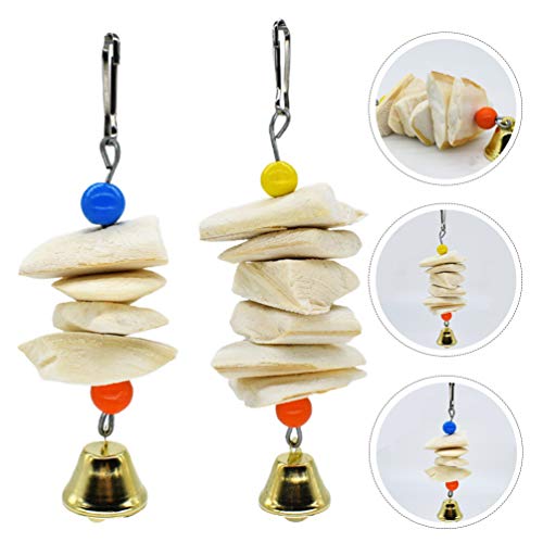 balacoo 2 Pcs Parrot Bird Chewing Toy Cuttlebone Beak Grinding Stone Parrot Bite Tearing Toy Bird Cage Toys with Bell for Budgies Hamster Chinchilla Rabbit Random Color