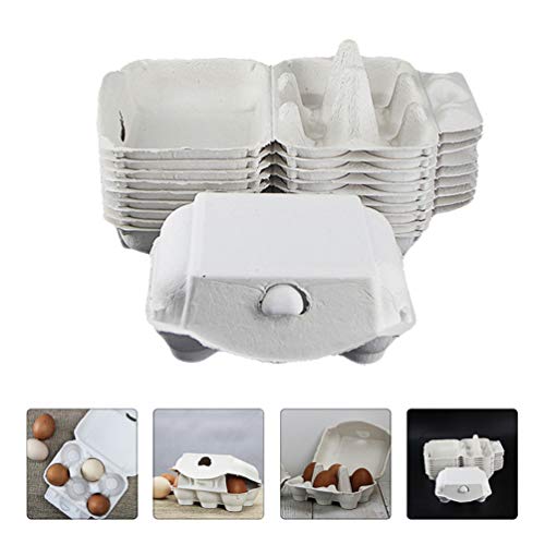 Cabilock 20pcs Egg Cartons Paper Trays Printed Natural Pulp Egg Cartons Holds Up to 6 Eggs Biodegradable Pulp Fiber Egg Flats Egg Organizing Cases