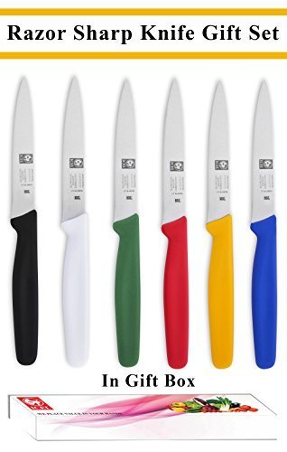 Paring Knives Set – Straight Paring Knife Set of 6 – Stainless Steel Kitchen Paring Knives – Small Kitchen Knives for Slicing, Dicing, Chopping, Meal Prep – 4-inch Blade Sharp Paring Knives