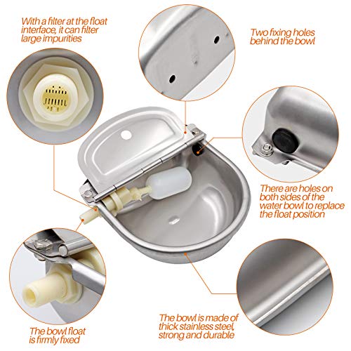NC Automatic Horse Waterer Trough Stainless Steel Water Bowl for Horses Dogs Livestock Cattle Pig Goat Pet Automatic Waterer with Float Valve