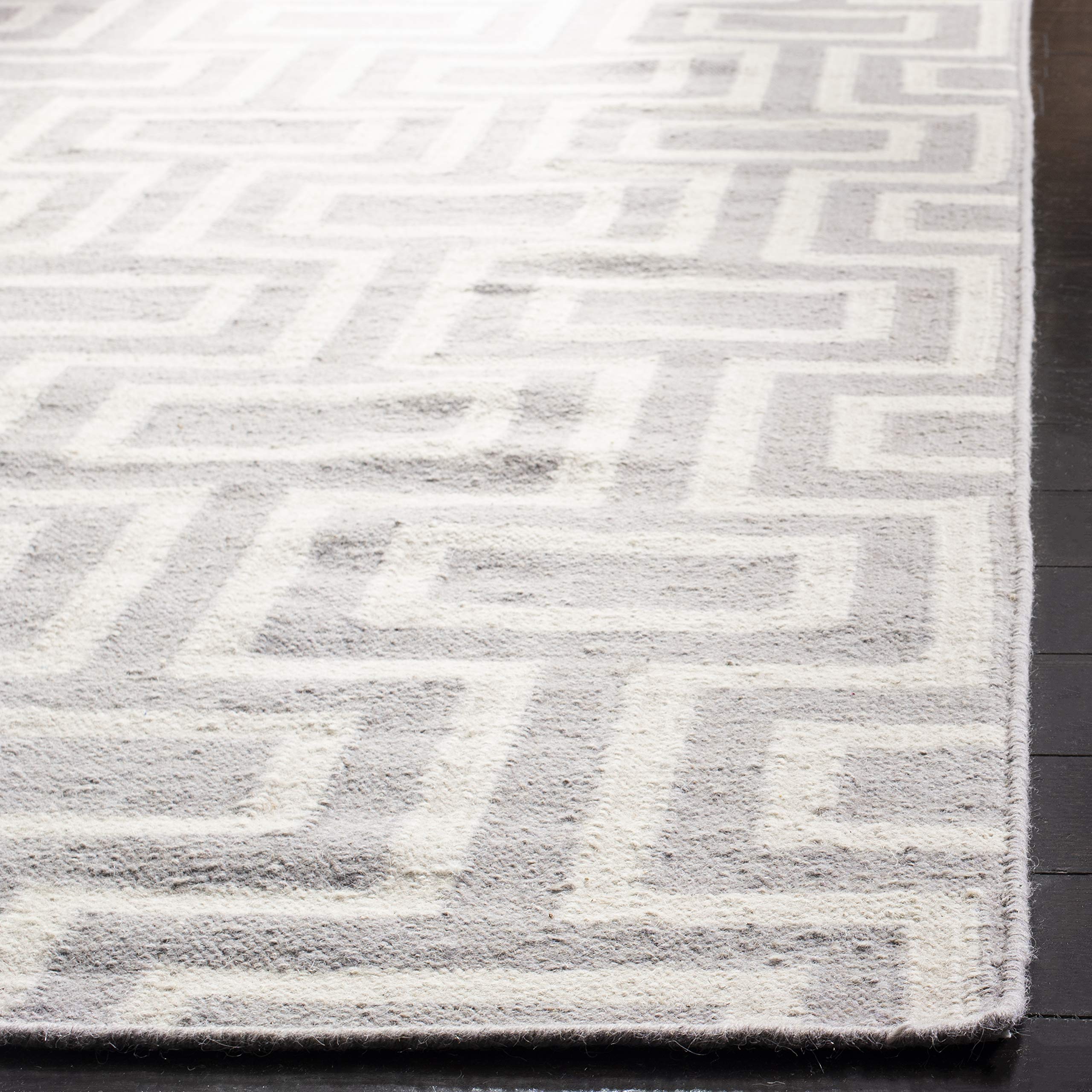 SAFAVIEH Dhurries Collection 8' x 10' Grey/Ivory DHU562B Handmade Flatweave Premium Wool Area Rug