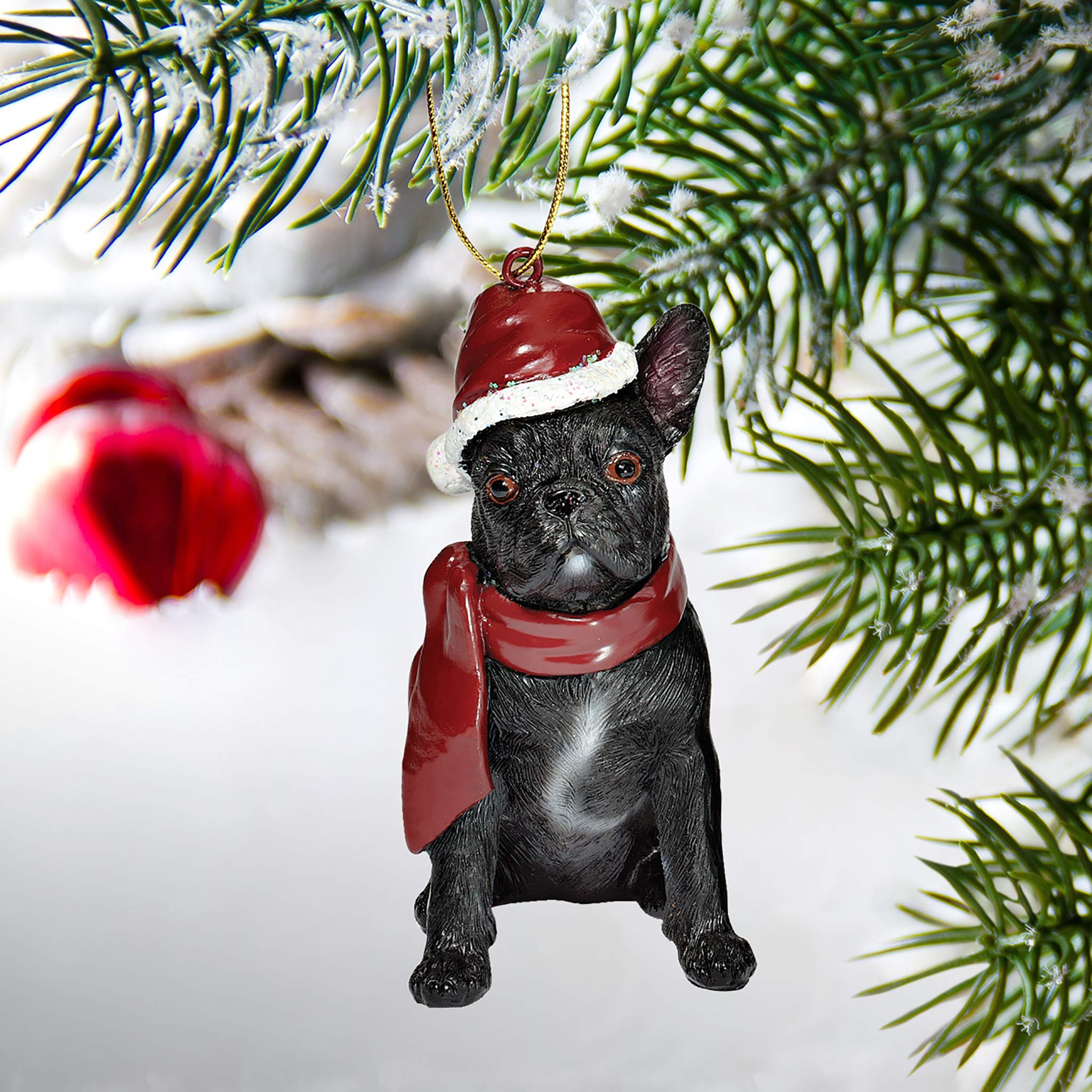 Design Toscano Christmas Xmas French Bulldog Holiday Dog Ornaments, Full Color