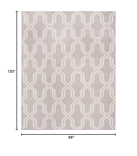 SAFAVIEH Dhurries Collection 8' x 10' Grey/Ivory DHU559G Handmade Flatweave Premium Wool Area Rug