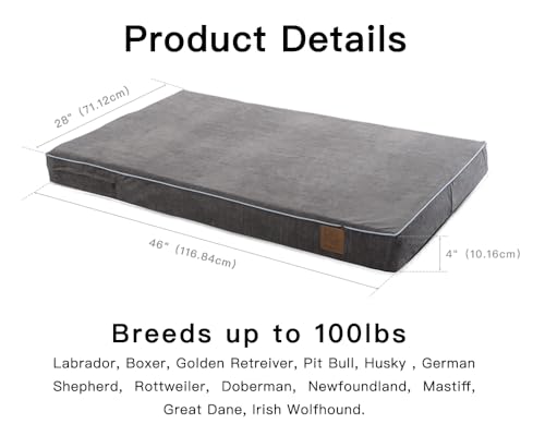 LaiFug Orthopedic Memory Foam Pet(46"x 28"x 4",Slate Grey)/Dog Bed with Durable WaterProof Liner and Removable Washable Cover
