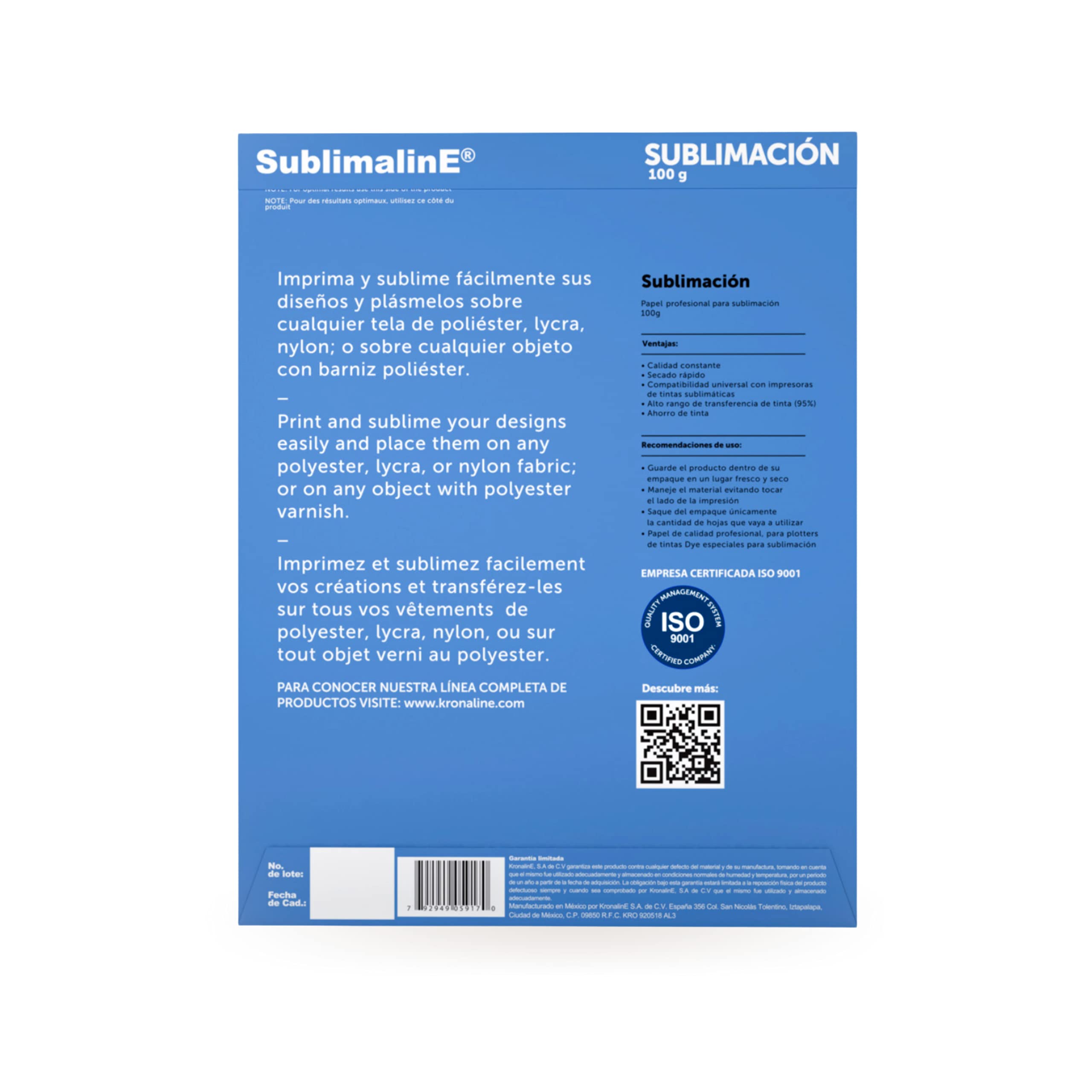 Kronaline | Professional Sublimation Paper, High Eeficiency, Quick Drying, 100g 8 x 11, 125 Sheets