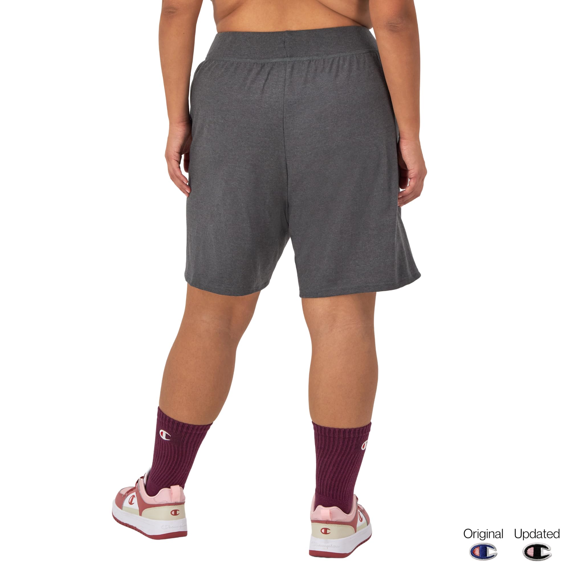 Champion, Lightweight Lounge, Soft Jersey Comfortable Shorts for Women (Plus Size Available), Granite Heather, Small