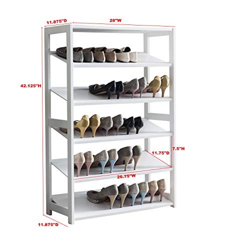 Kings Brand Furniture - Amite 5 Tier Freestanding Wood Shoe Rack Storage Organizer, White