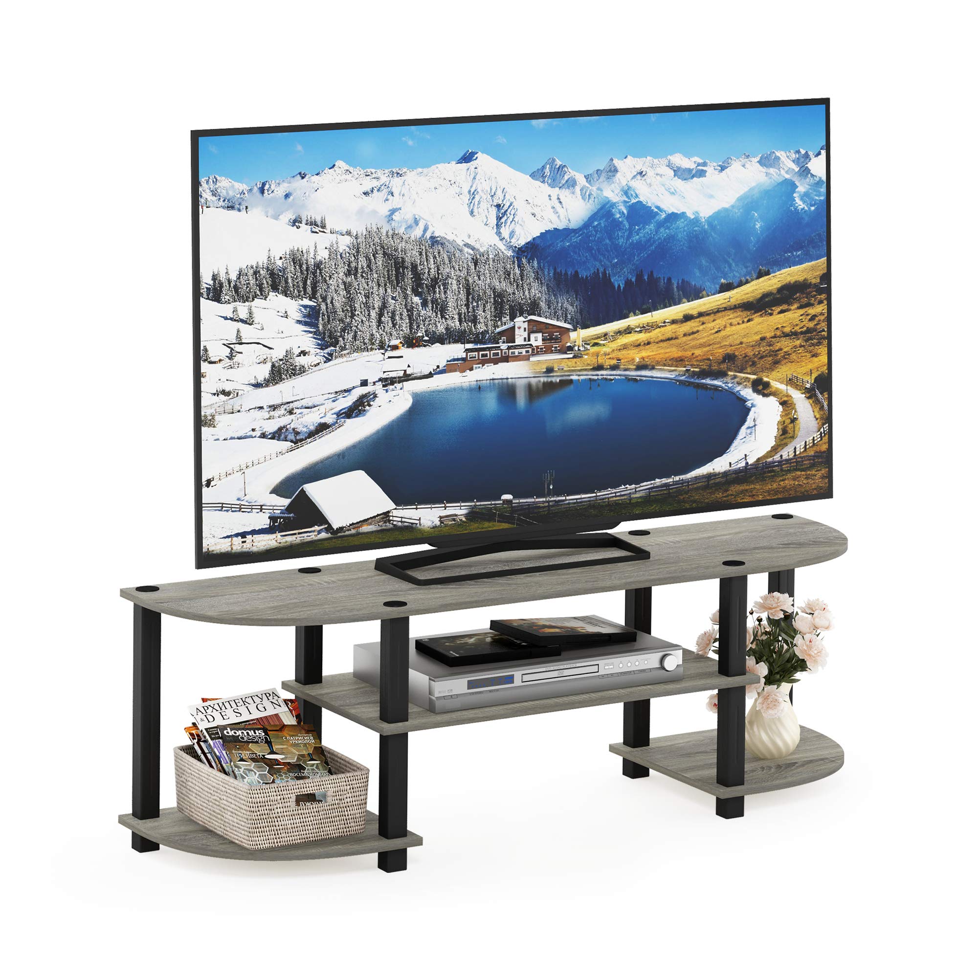 Furinno Turn-S-Tube Wide TV Entertainment Center, Oak Grey/Black