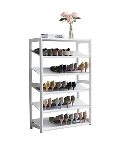 Kings Brand Furniture - Amite 5 Tier Freestanding Wood Shoe Rack Storage Organizer, White