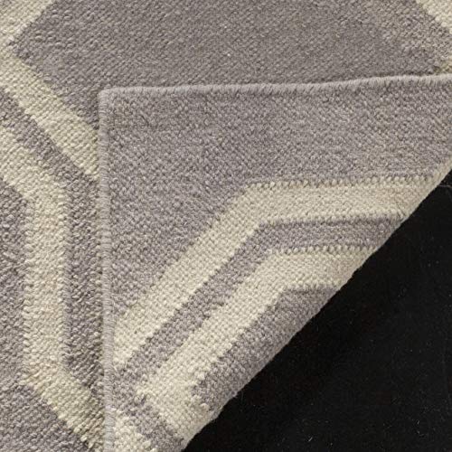 SAFAVIEH Dhurries Collection 8' x 10' Grey/Ivory DHU559G Handmade Flatweave Premium Wool Area Rug
