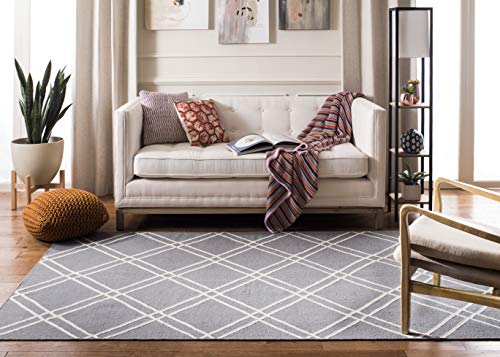 SAFAVIEH Dhurries Collection 8' x 10' Grey/Ivory DHU638B Handmade Flatweave Premium Wool Area Rug