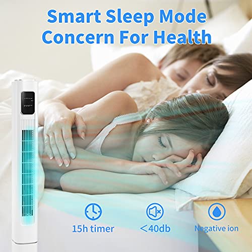 Antarctic Star Tower Fan Oscillating Fan Quiet Cooling Remote Control Powerful Standing 3 Speeds Wind Modes Bladeless Floor Fans Portable Bladeless Fan for Children Bedroom Home Office (White, 47")