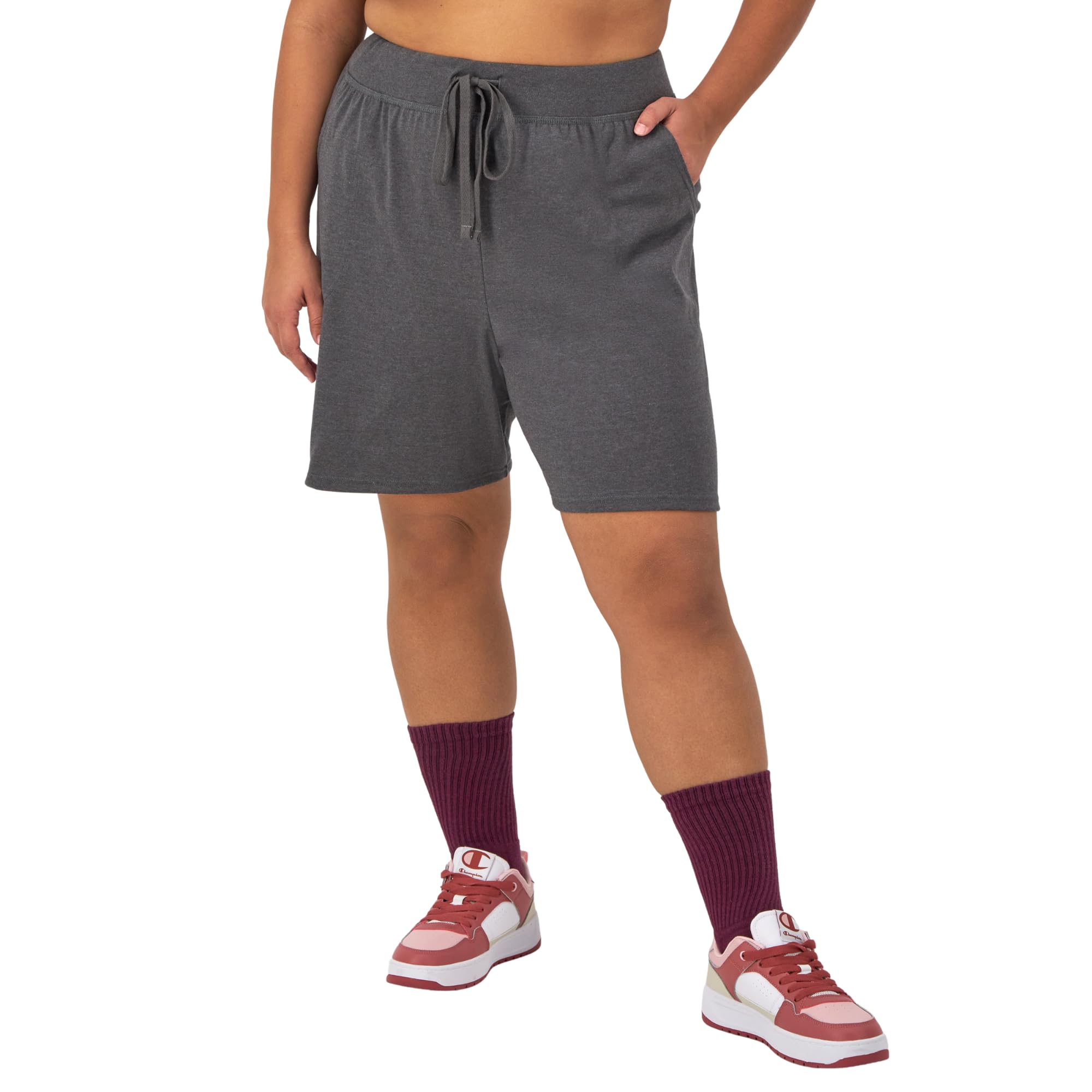 Champion, Lightweight Lounge, Soft Jersey Comfortable Shorts for Women (Plus Size Available), Granite Heather, Small