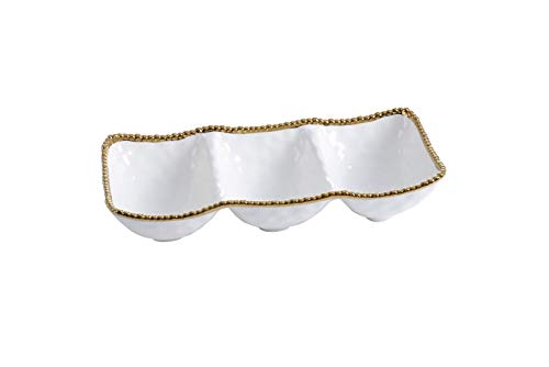 Pampa Bay Porcelain with Titanium Finish 3-Section Serving Tray Platter (Gold)