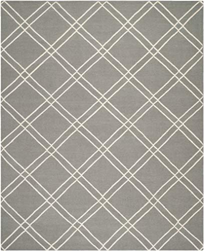 SAFAVIEH Dhurries Collection 8' x 10' Grey/Ivory DHU638B Handmade Flatweave Premium Wool Area Rug