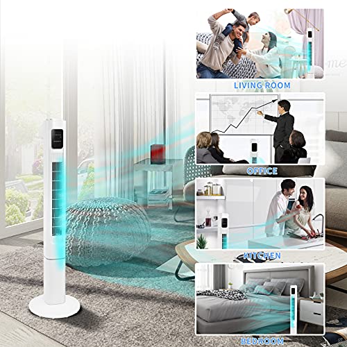 Antarctic Star Tower Fan Oscillating Fan Quiet Cooling Remote Control Powerful Standing 3 Speeds Wind Modes Bladeless Floor Fans Portable Bladeless Fan for Children Bedroom Home Office (White, 47")