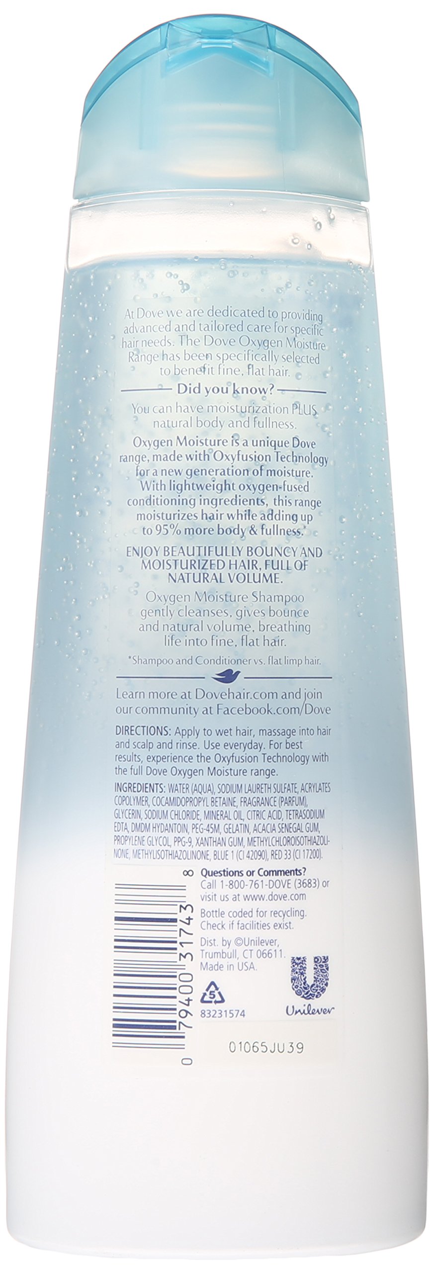 Dove Shampoo, Oxygen Moisture 12 oz