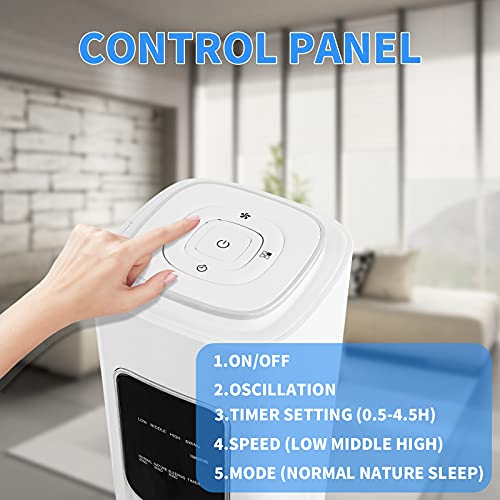 Antarctic Star Tower Fan Oscillating Fan Quiet Cooling Remote Control Powerful Standing 3 Speeds Wind Modes Bladeless Floor Fans Portable Bladeless Fan for Children Bedroom Home Office (White, 47")