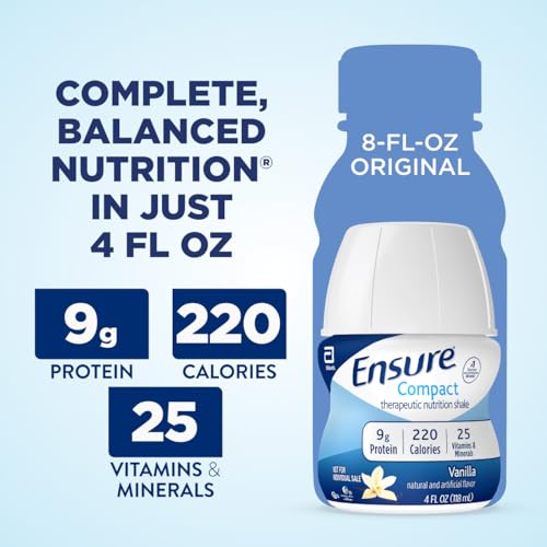 Ensure Compact Nutrition Shake With 9g of Protein and 25 Vitamins and Minerals, Vanilla, 4 fl oz, Pack of 24