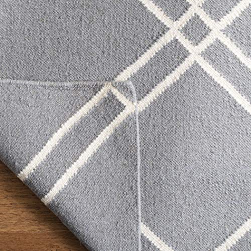 SAFAVIEH Dhurries Collection 8' x 10' Grey/Ivory DHU638B Handmade Flatweave Premium Wool Area Rug