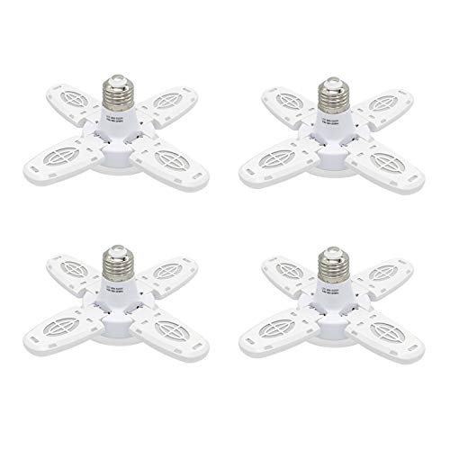 GoolRC 4-Pack Garage Lights Dimmable LED Garage Lights Ceiling, 38W 6000LM 6500K LED Garage Ceiling Lights with 4 Adjustable Panels for Garages, Workshop,Indoor, Outdoor, and Warehouse(E27/B22 LED)