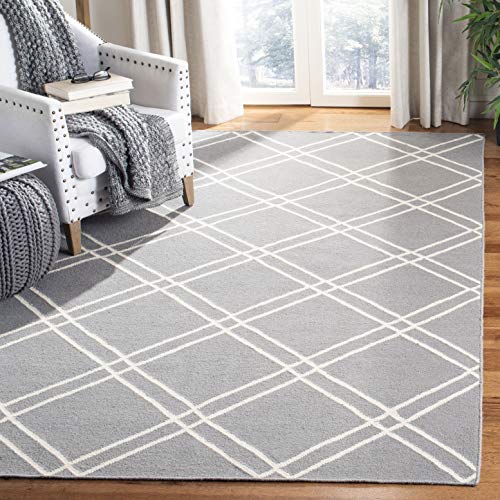 SAFAVIEH Dhurries Collection 8' x 10' Grey/Ivory DHU638B Handmade Flatweave Premium Wool Area Rug