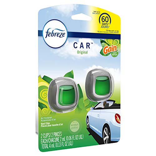 Febreze Car Air Fresheners, Gain Original Scent, Odor Fighter for Strong Odors Car Vent Clips (2 Count)