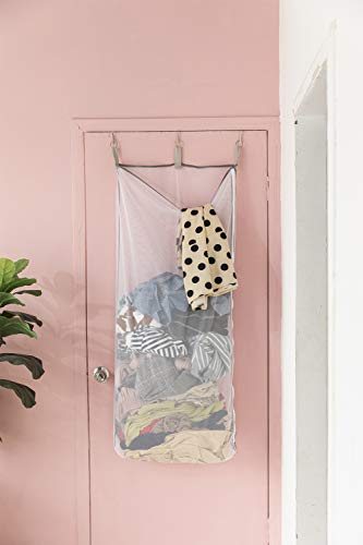 ALYER Ultra Large Door Hanging Mesh Laundry Hamper Basket,Collapsible Stuffed Animal Storage Bag Organizer (Gray)